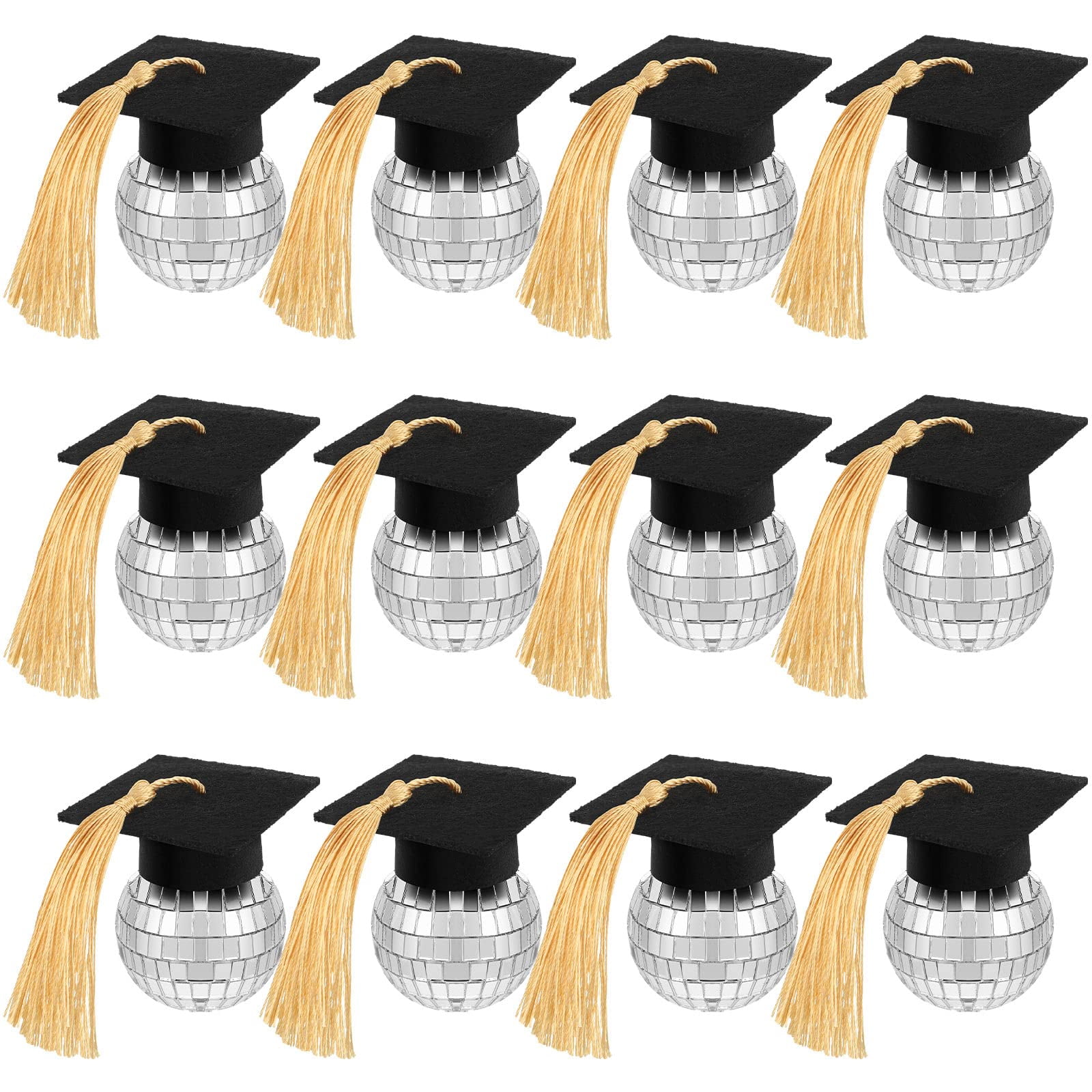 12 Pieces Graduation Ornaments Mirror Ball ATT1with Mini Graduation Hat ...