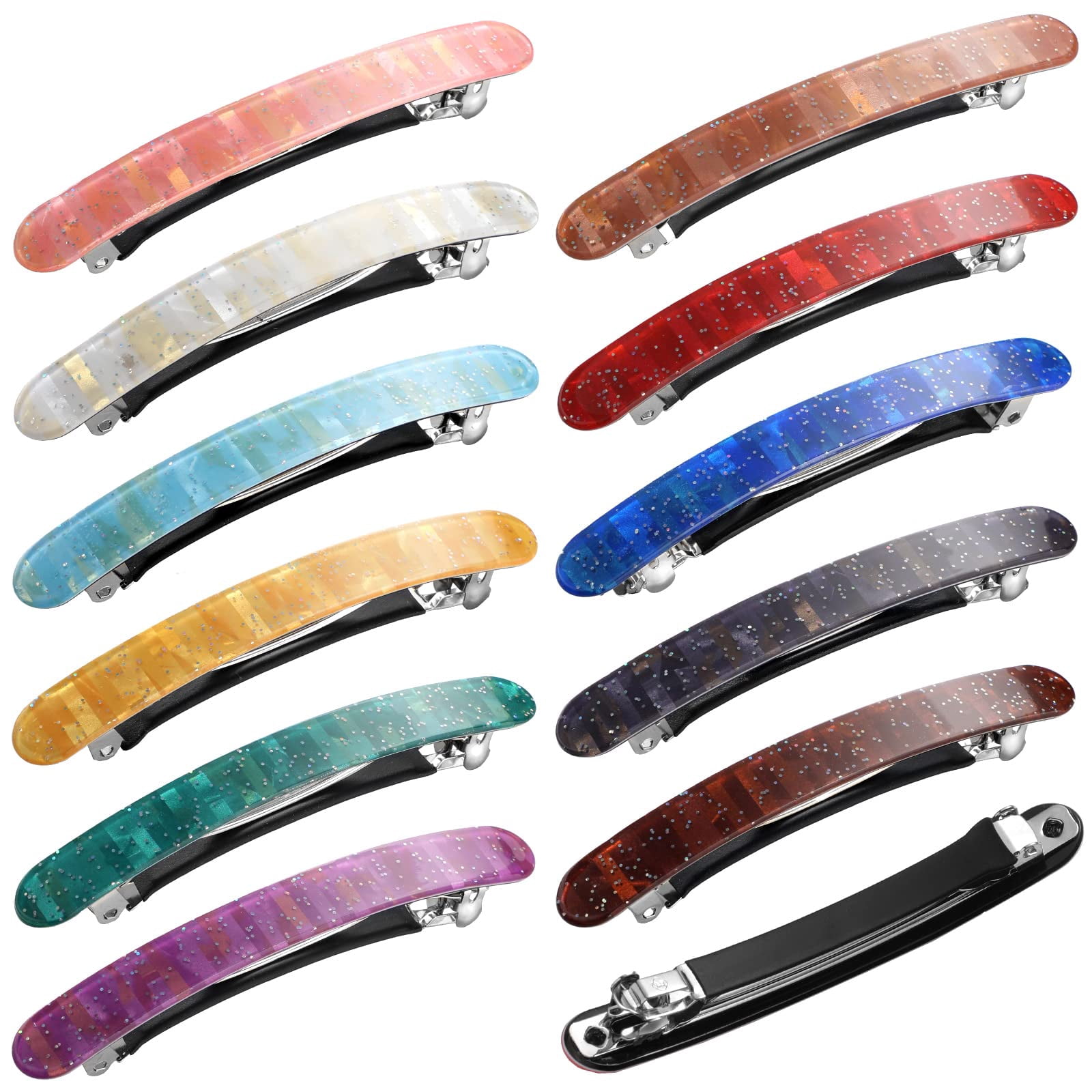 12 Pieces Hair Barrettes for Women Tortoise Shell Acetate French Skinny ...