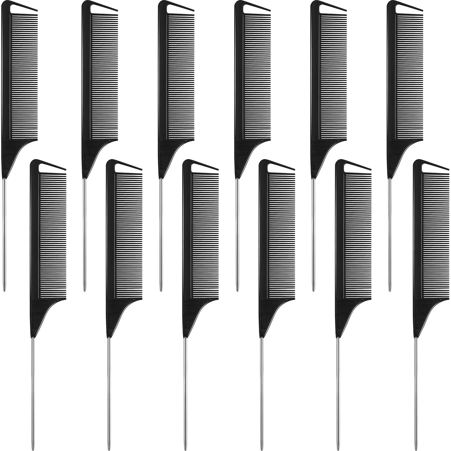 12 Pieces Hair Parting Comb Pin Tail Combs Fine Tooth Comb Rat Tail Combs Carbon Fiber And