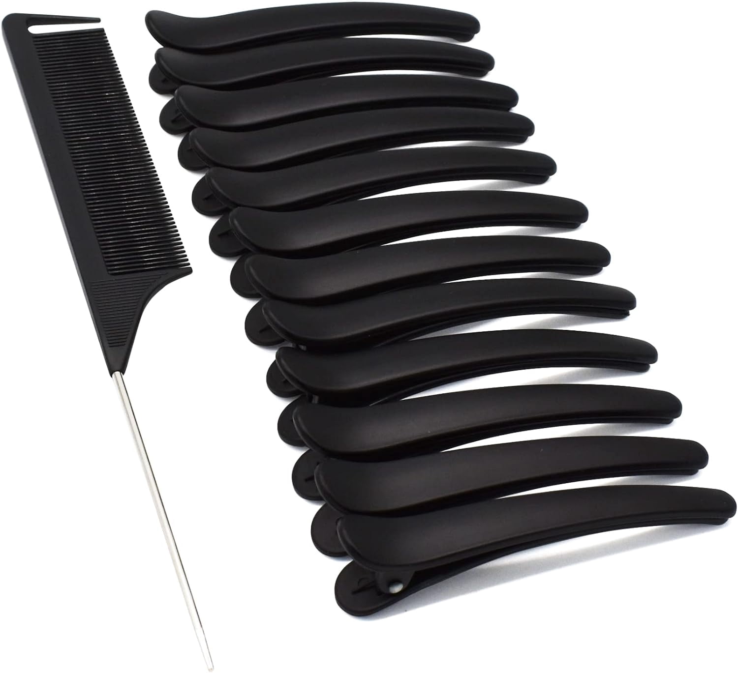 12 Pieces Hair Sectioning Clips w/ 1 Piece Anti-Static Parting Rat Tail ...