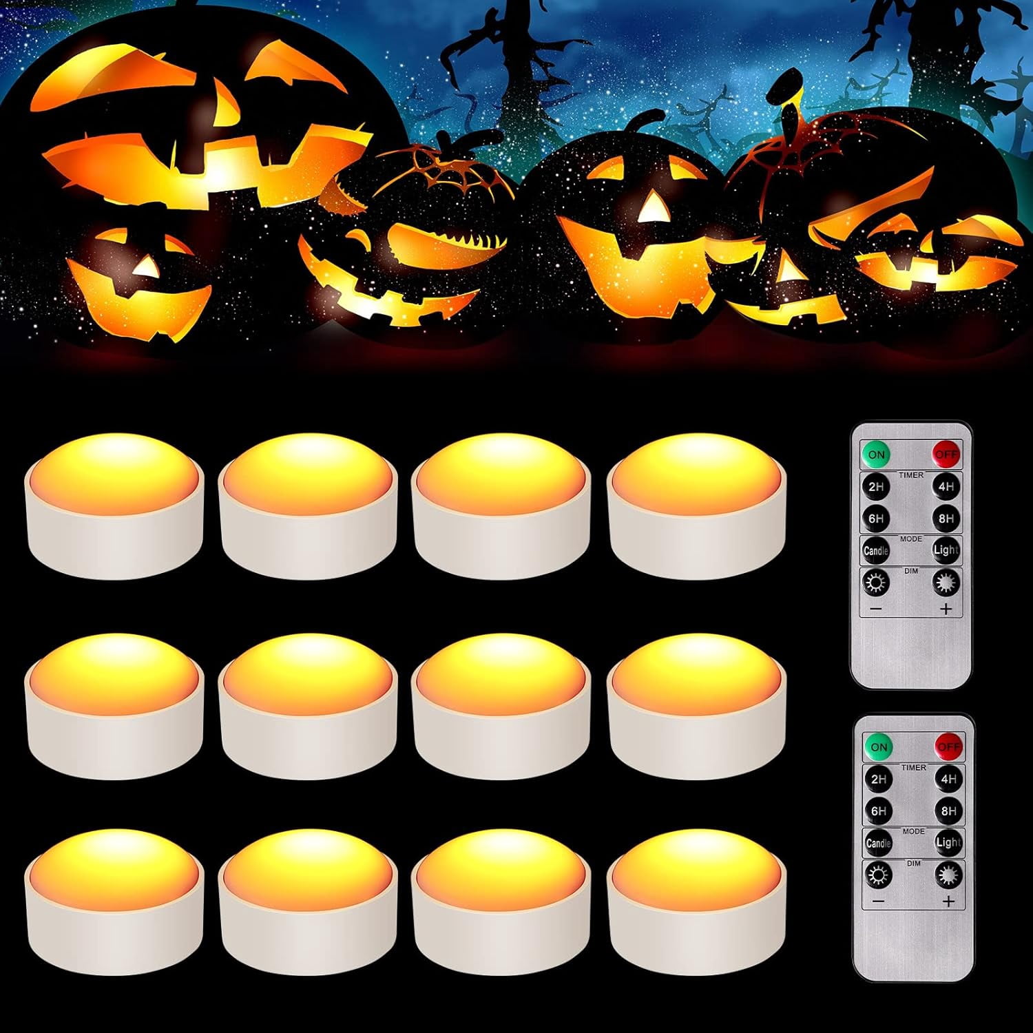 12 Pieces Halloween Pumpkin Lights with Remote and Timer LED Pumpkin ...