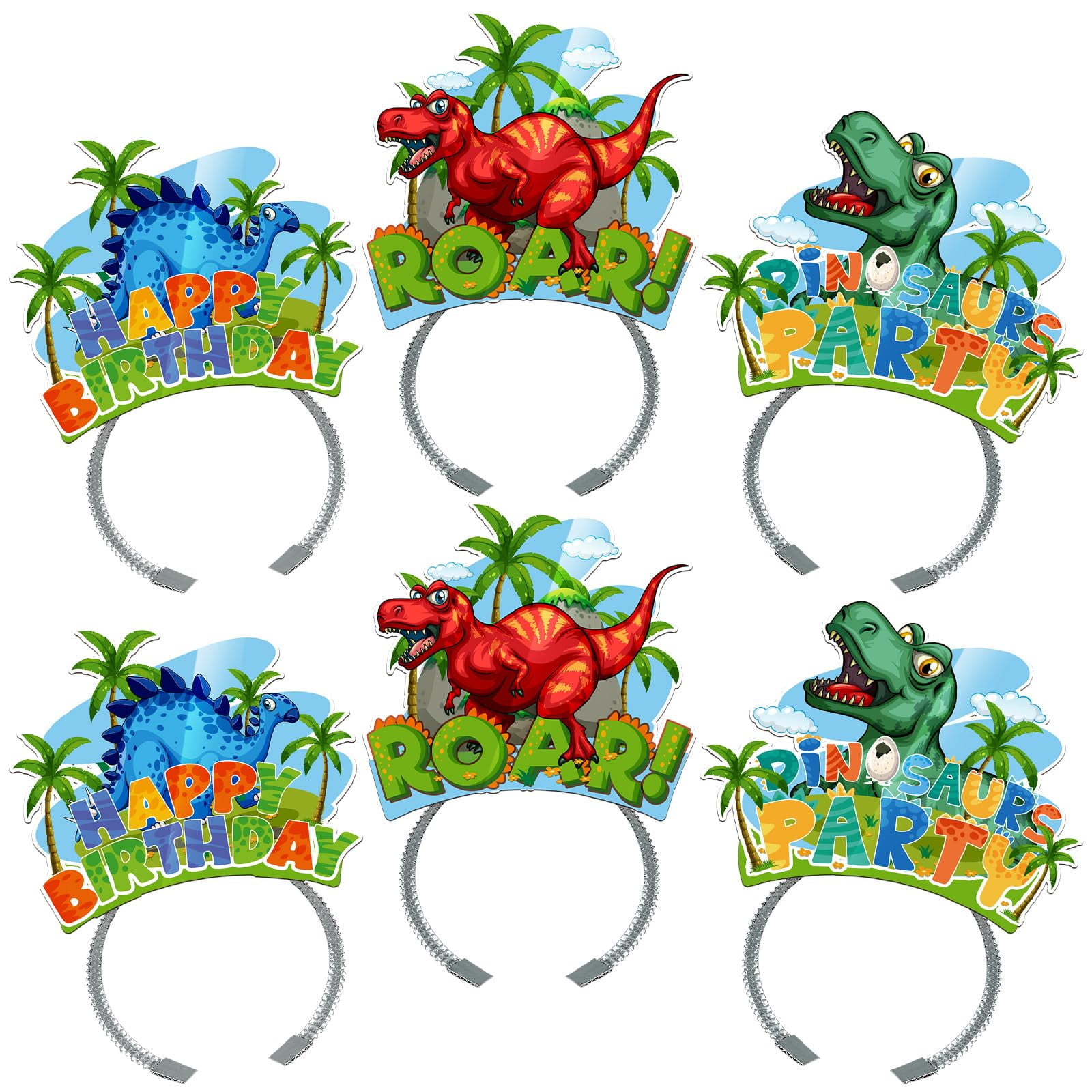 12 Pieces Happy Birthday Headbands, Dinosaur Party Hats, Dinosaur Hats ...