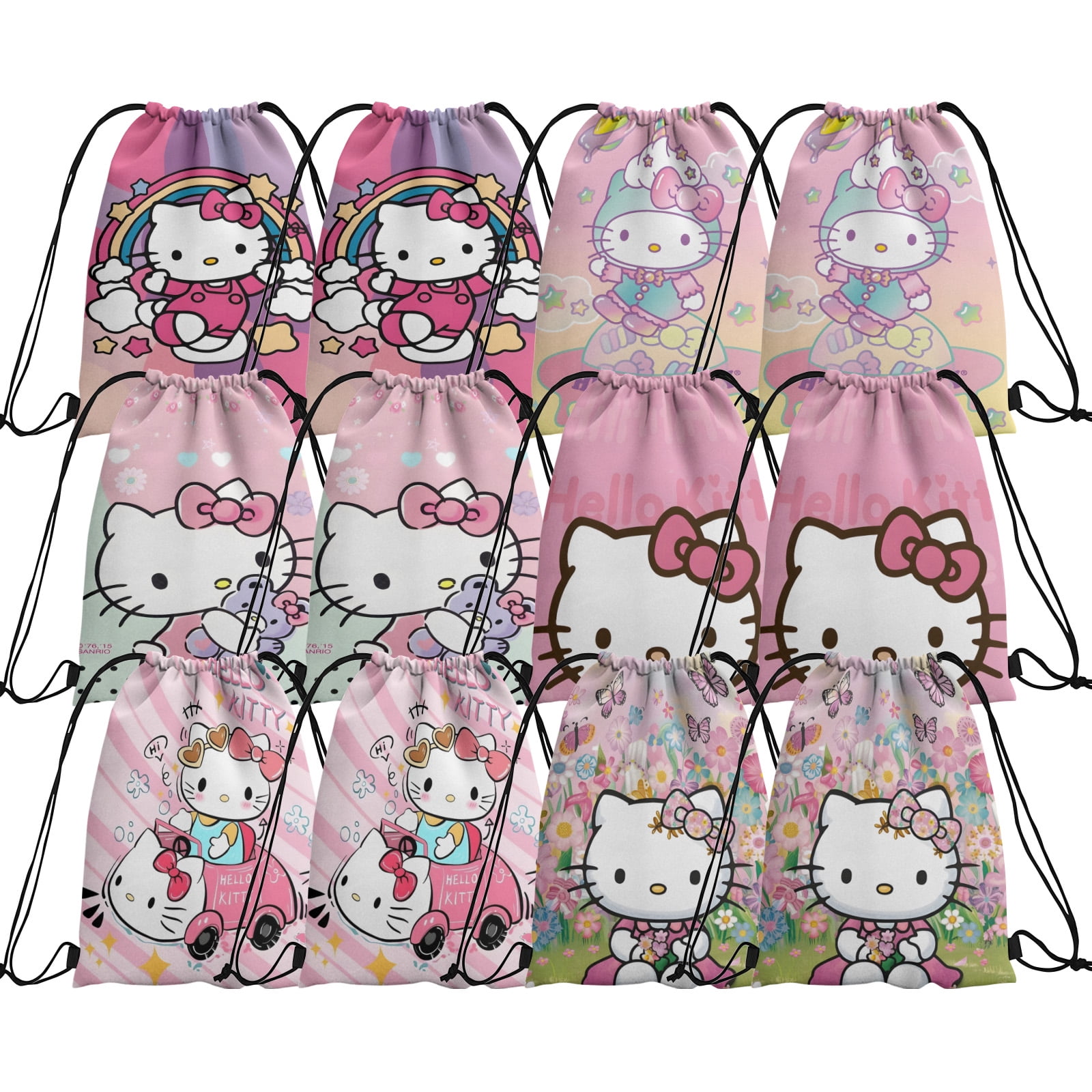 12 Pieces HelloKity Kawayi Party Drawstring Bag, Kitty Drawstring ...