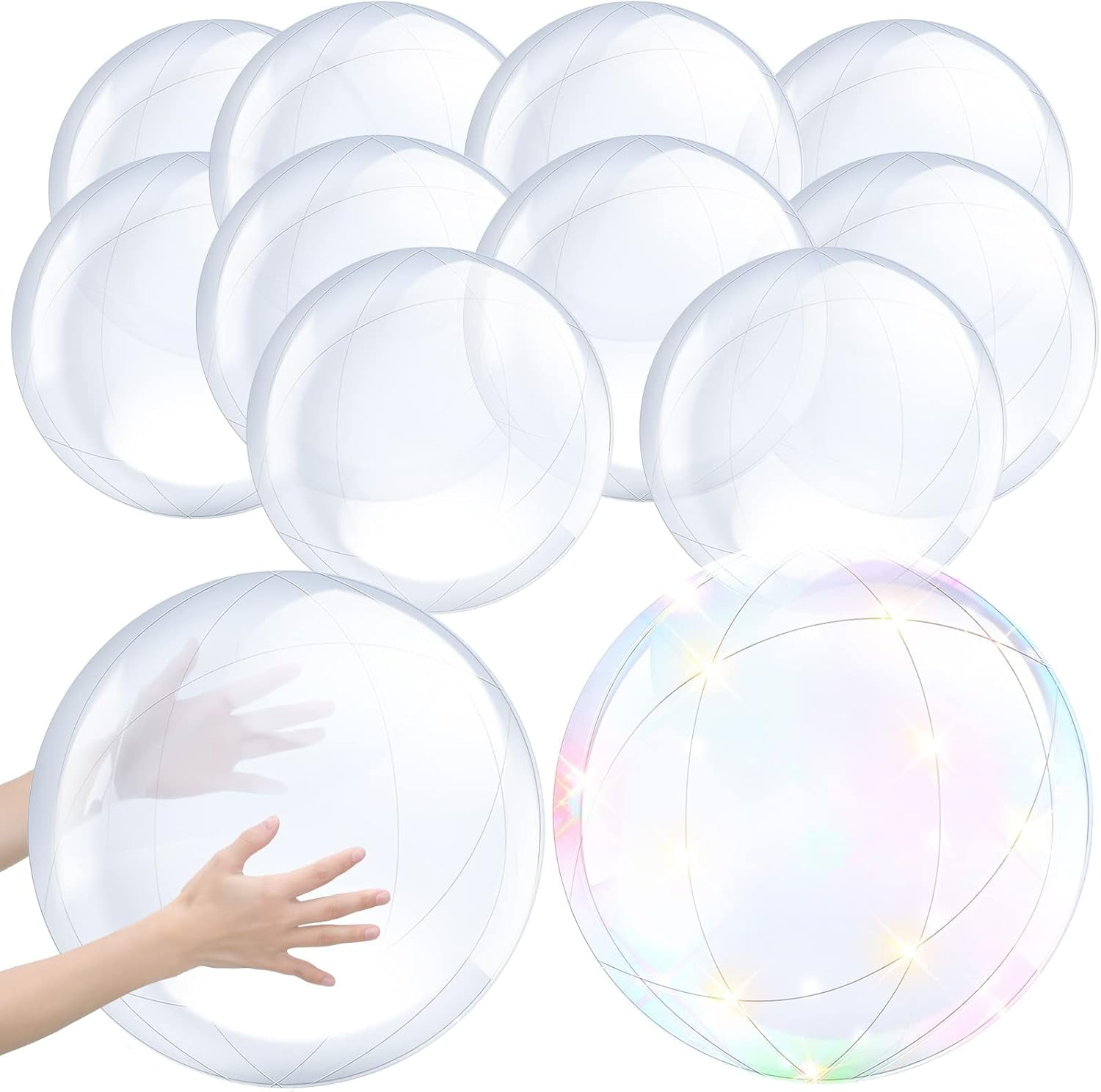 12 Pieces Inflatable Clear Beach Ball Bulk 16 Inch 24 Inch Swimming ...