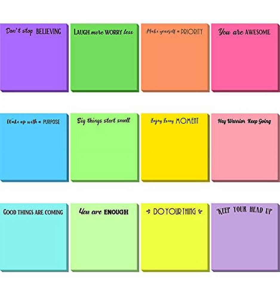 12 Pieces Inspirational Sticky Notes 3 x 3 Inch Motivational Fun ...