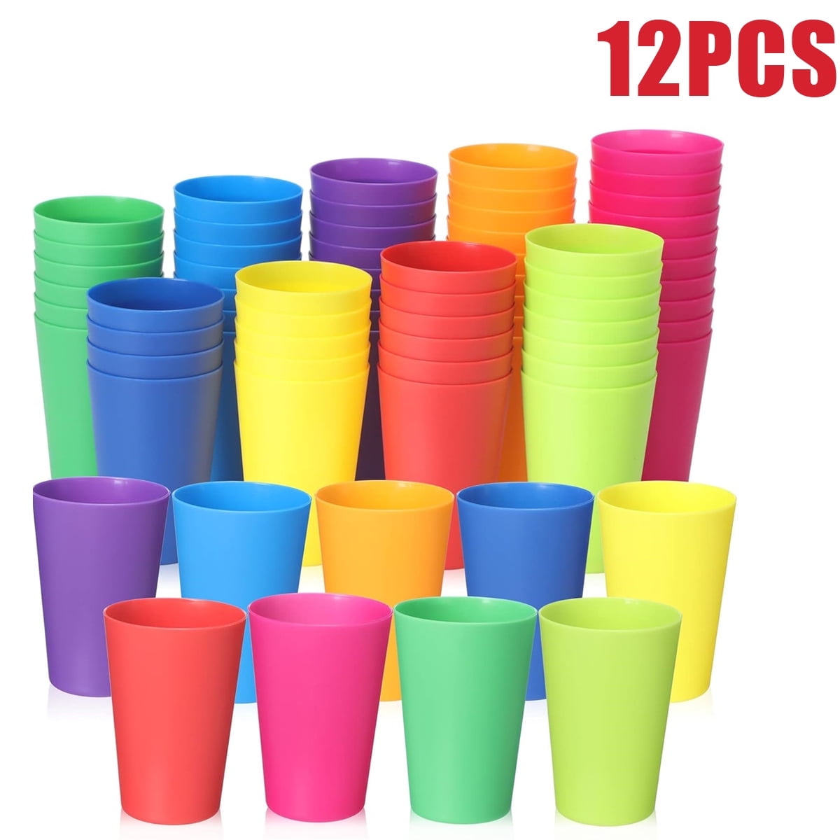 12 Pieces Kids Cups, Yayun 7oz Reusable Plastic Kids Drinking Cups, Stackable Plastic Tumblers ...