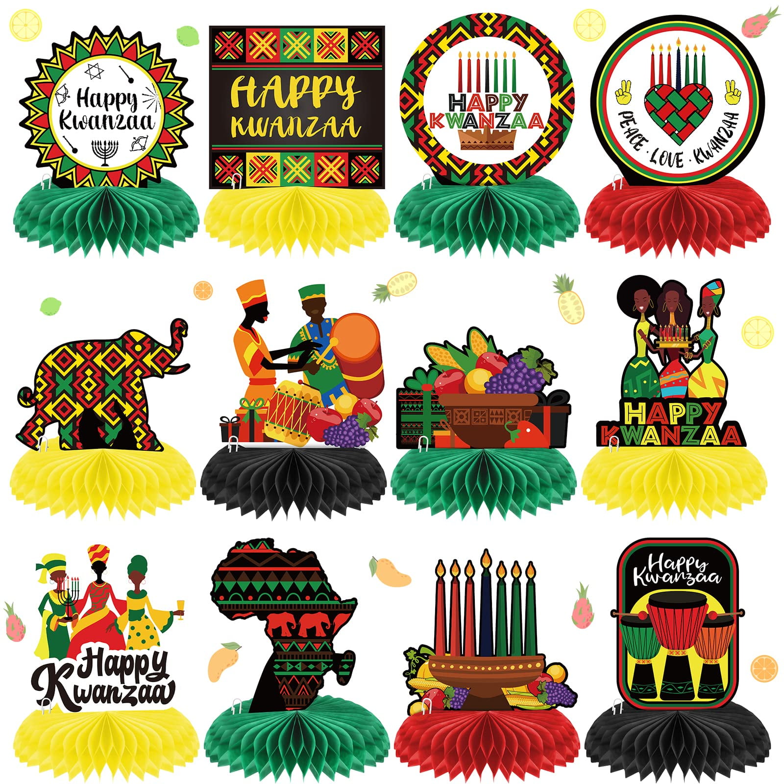 12 Pieces Kwanzaa Centerpiece Happy Kwanzaa Honeycomb Centerpiece ...