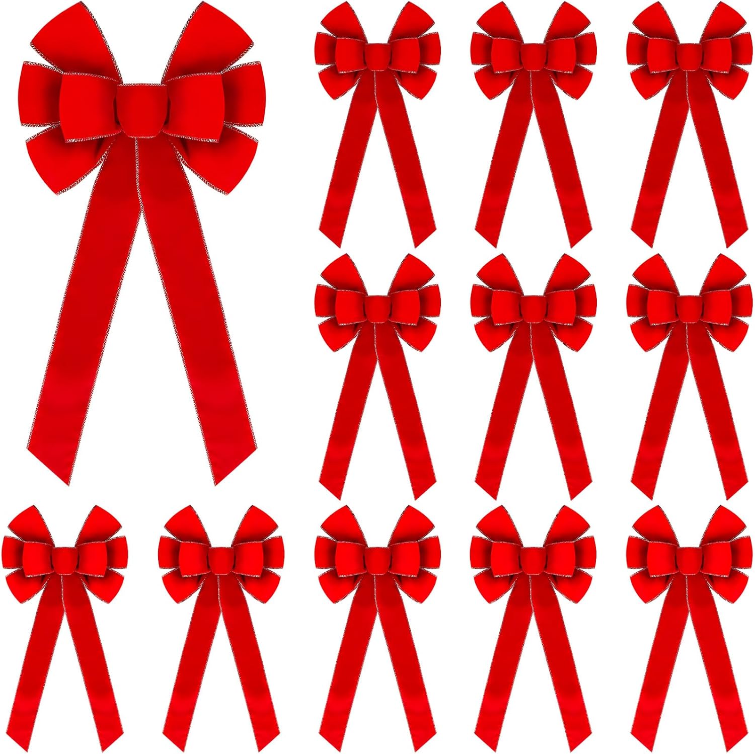 12 Pieces Large Red Christmas Bows 26 x 12 Inch Red Velvet Christmas ...