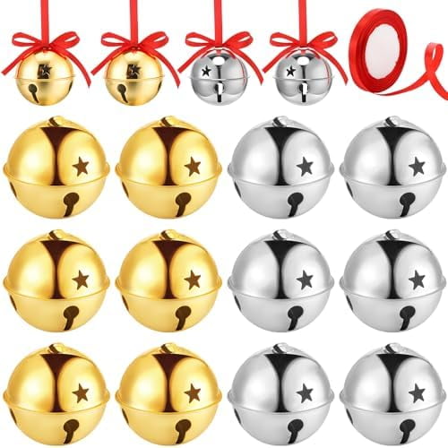 12 Pieces Large Size Christmas Star Bells Ornament 3.15 Inch Jumbo ...
