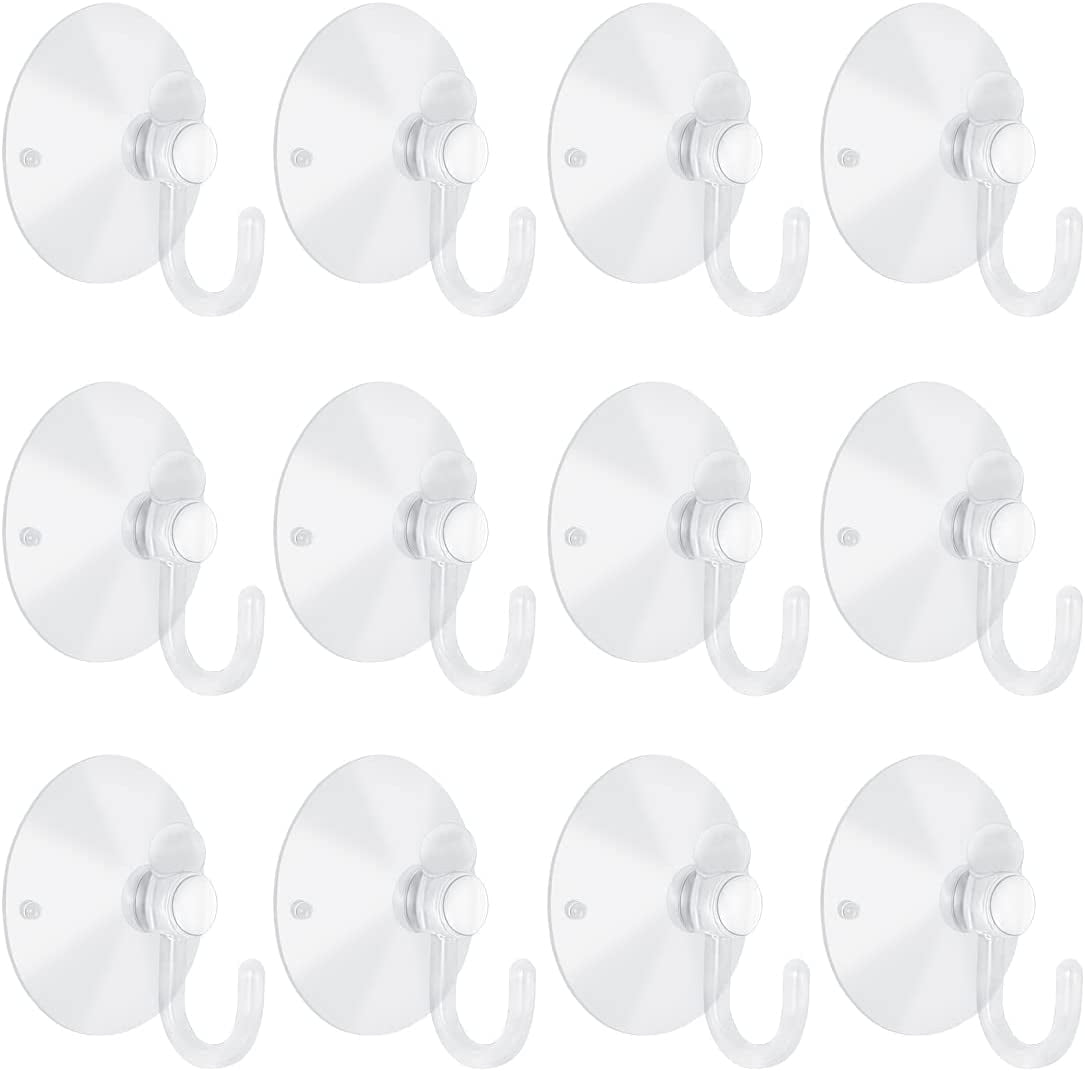 12 Pieces Large Suction Cups with Hooks 2 inch Clear Plastic Sucker ...