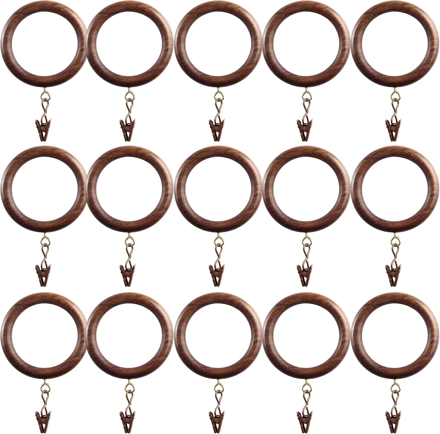 12 Pieces Large Wooden Drapery Curtain Rod Rings with Clips for 1.75 ...