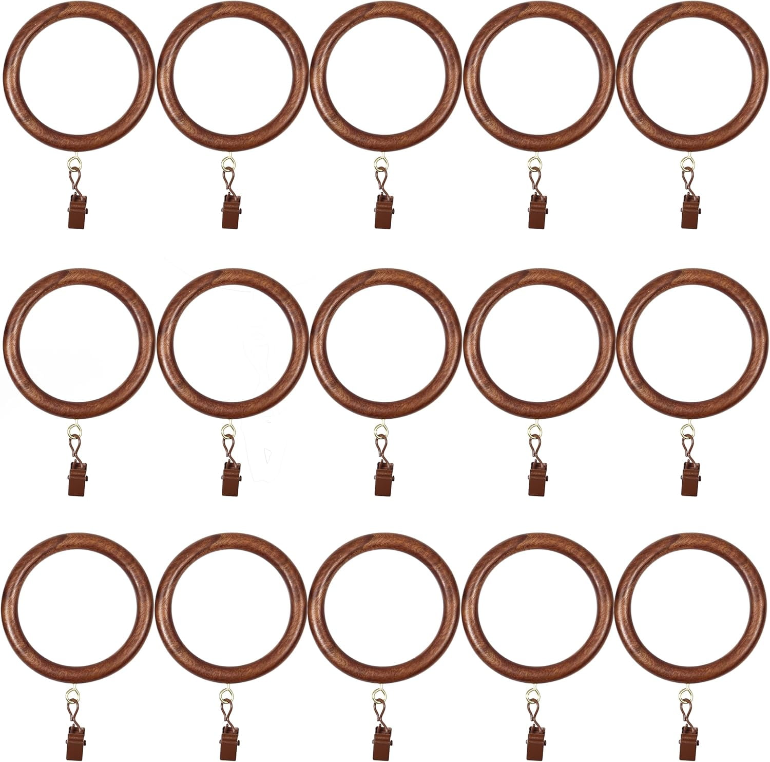 12 Pieces Large Wooden Drapery Curtain Rod Rings with Clips for 2 inch ...
