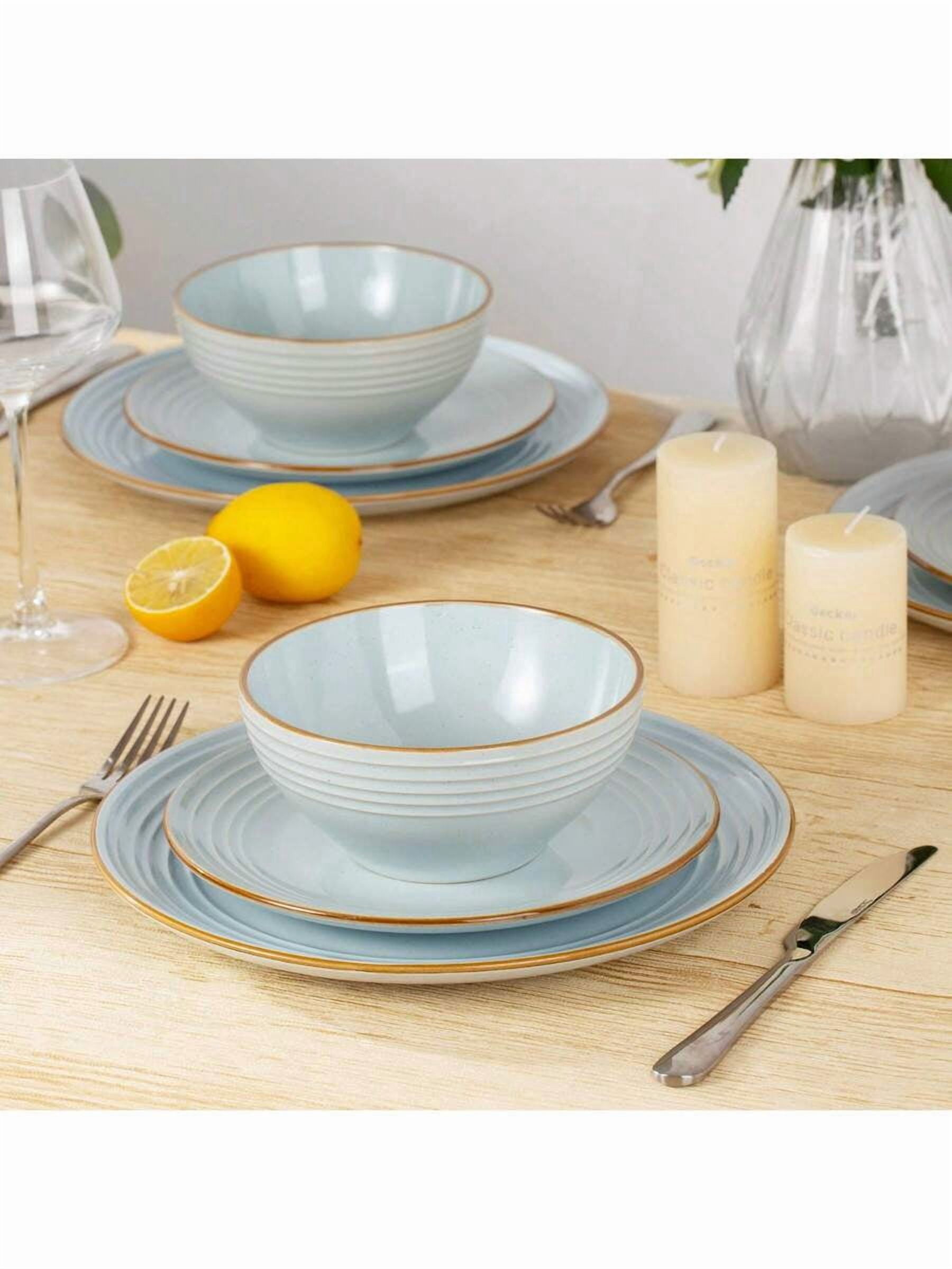 12 Pieces Light Blue Dinnerware Set, Plates And Bowls Sets For 4 ...