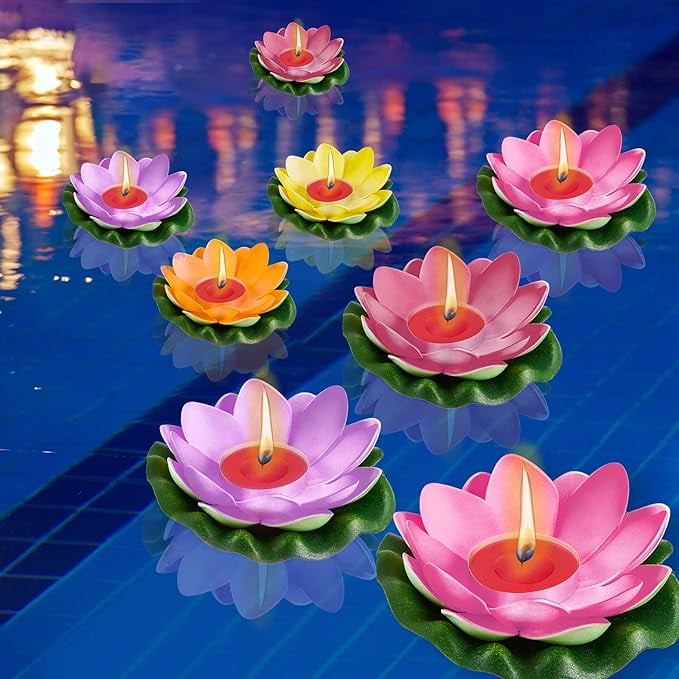 12 Pieces Lotus Floating Lanterns Floating Candles Light Artificial ...