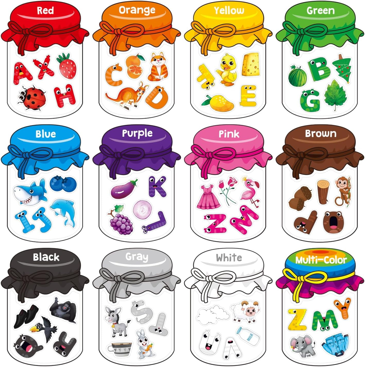 12 Pieces Magnetic Color Sorting Jars, 60 Color & Letter Magnets for ...