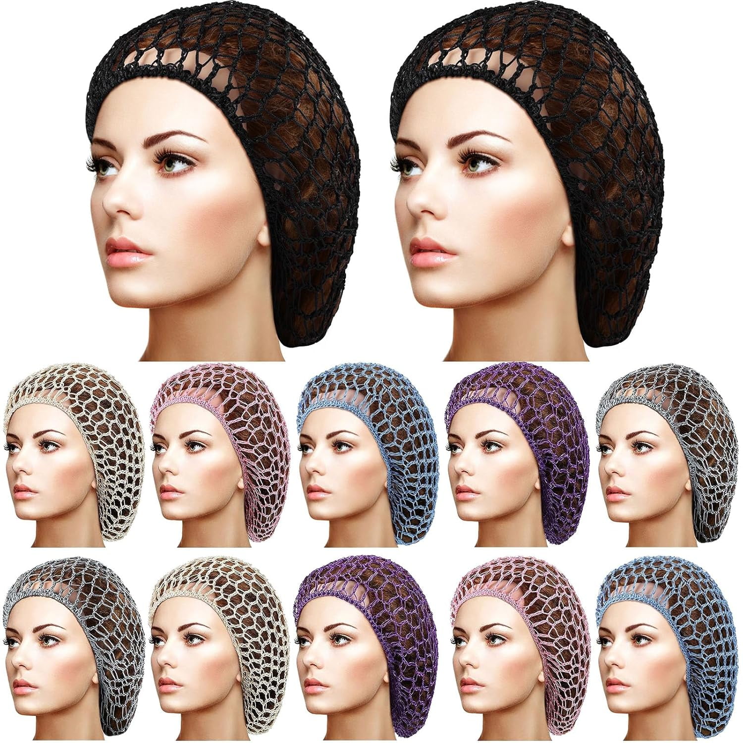12 Pieces Mesh Hair Net Caps Rayon Head Bands for Sleeping, Crochet ...