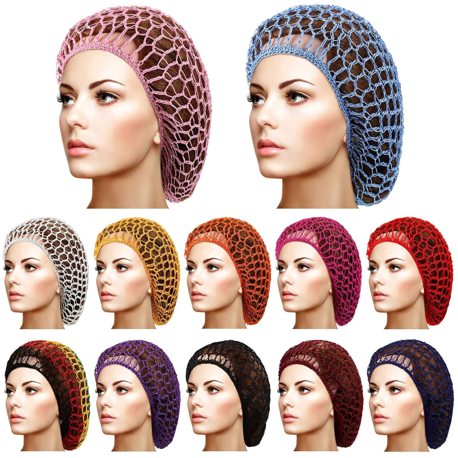 12 Pieces Mesh Hair Net Caps Rayon Head Bands for Sleeping, Crochet ...