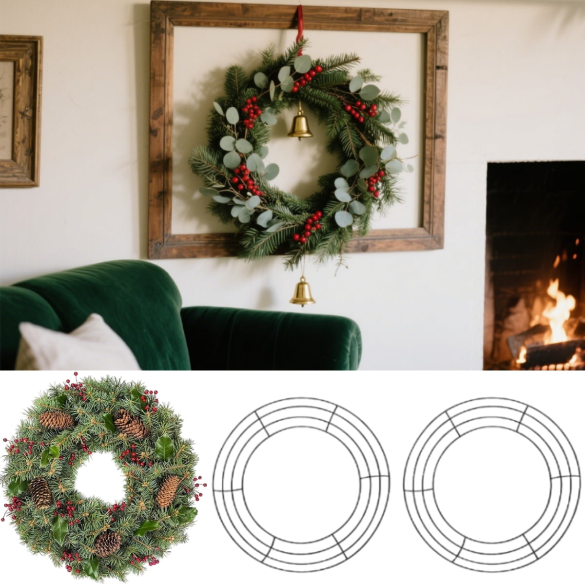 12 Pieces Dark Green Metal Wire Wreath Frames with Base, 8 Inch Round ...
