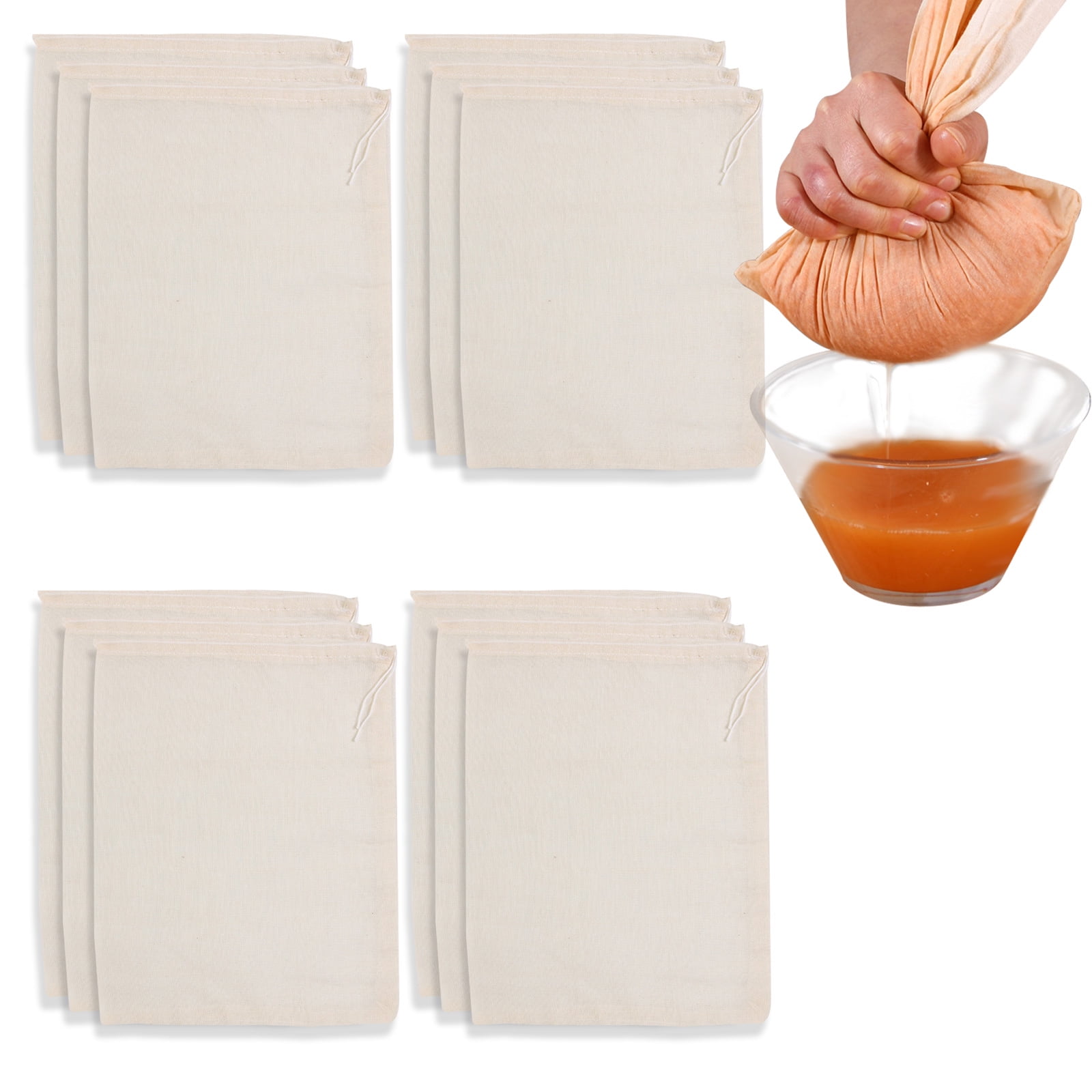 12 Pieces Milk Nut Bag Strainer 7"/9"/15" x 11", Reusable Cheese Cloth ...