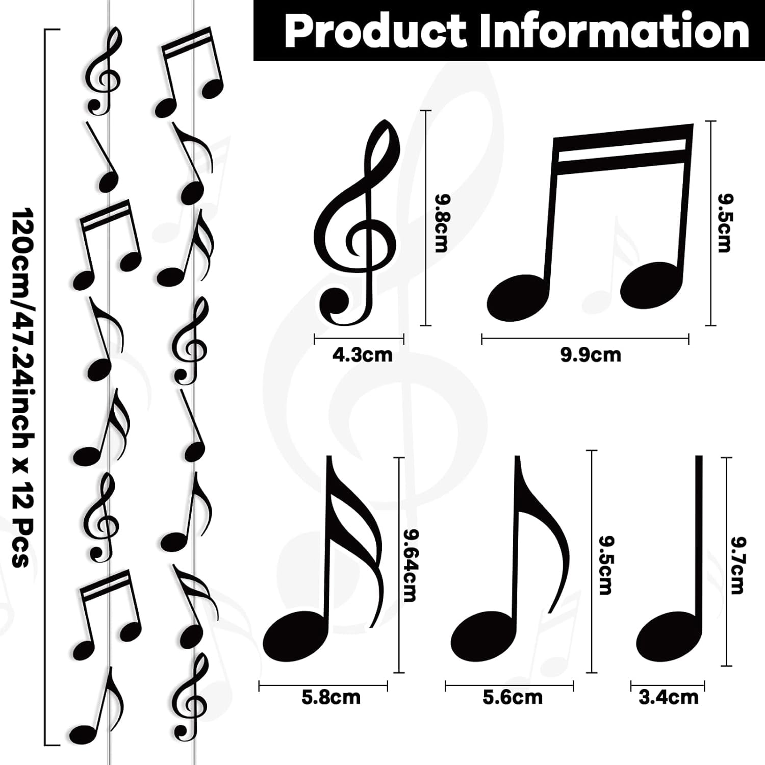 12 Pieces Music Notes Banners Music Theme Party Decorations Hanging ...