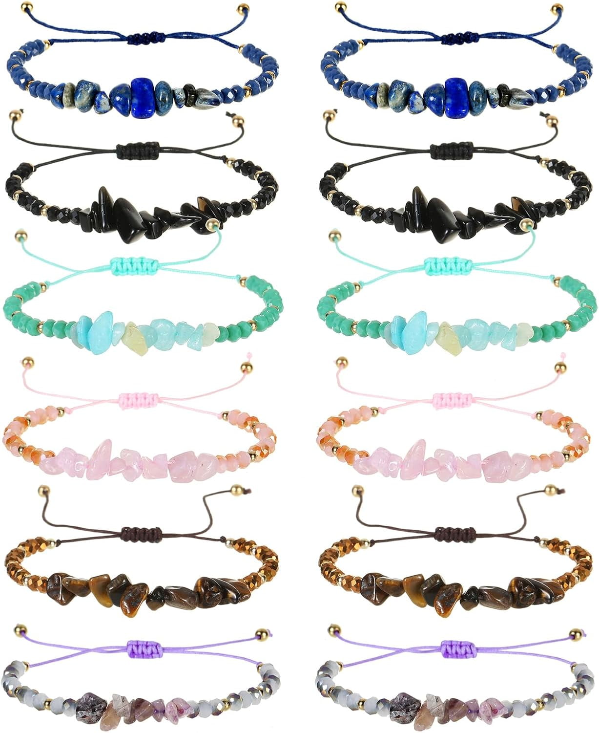 12 Pieces Natural Pro Chip Stone Bracelets, Adjustable Friendship ...