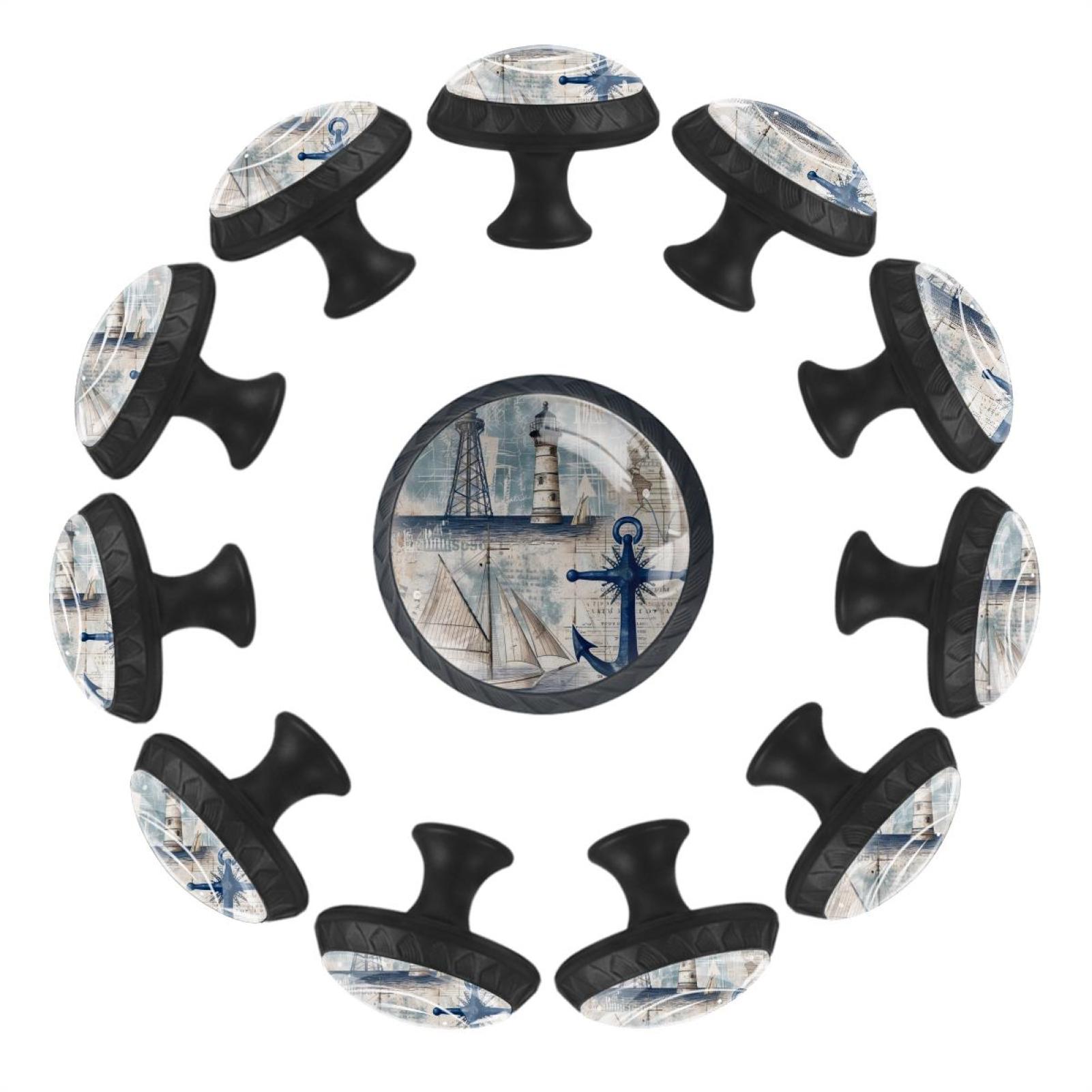 12 Pieces Nautical Sailboat Lighthouse Compass Anchor Glass Knobs for ...