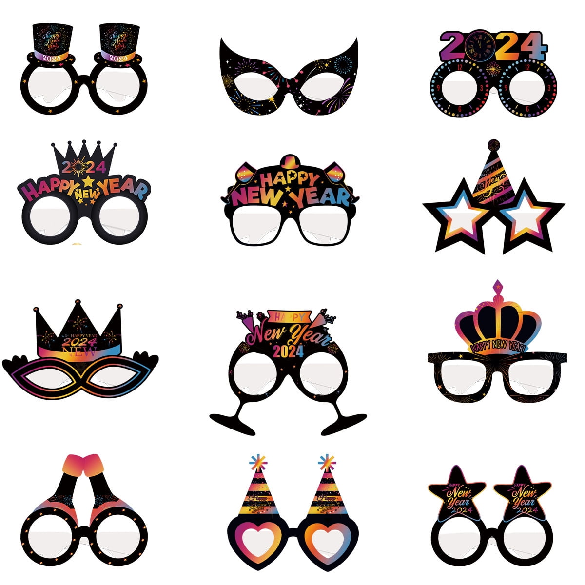 12 Pieces New Year Party Paper Eyeglasses 2024 Props, New Years Eve ...