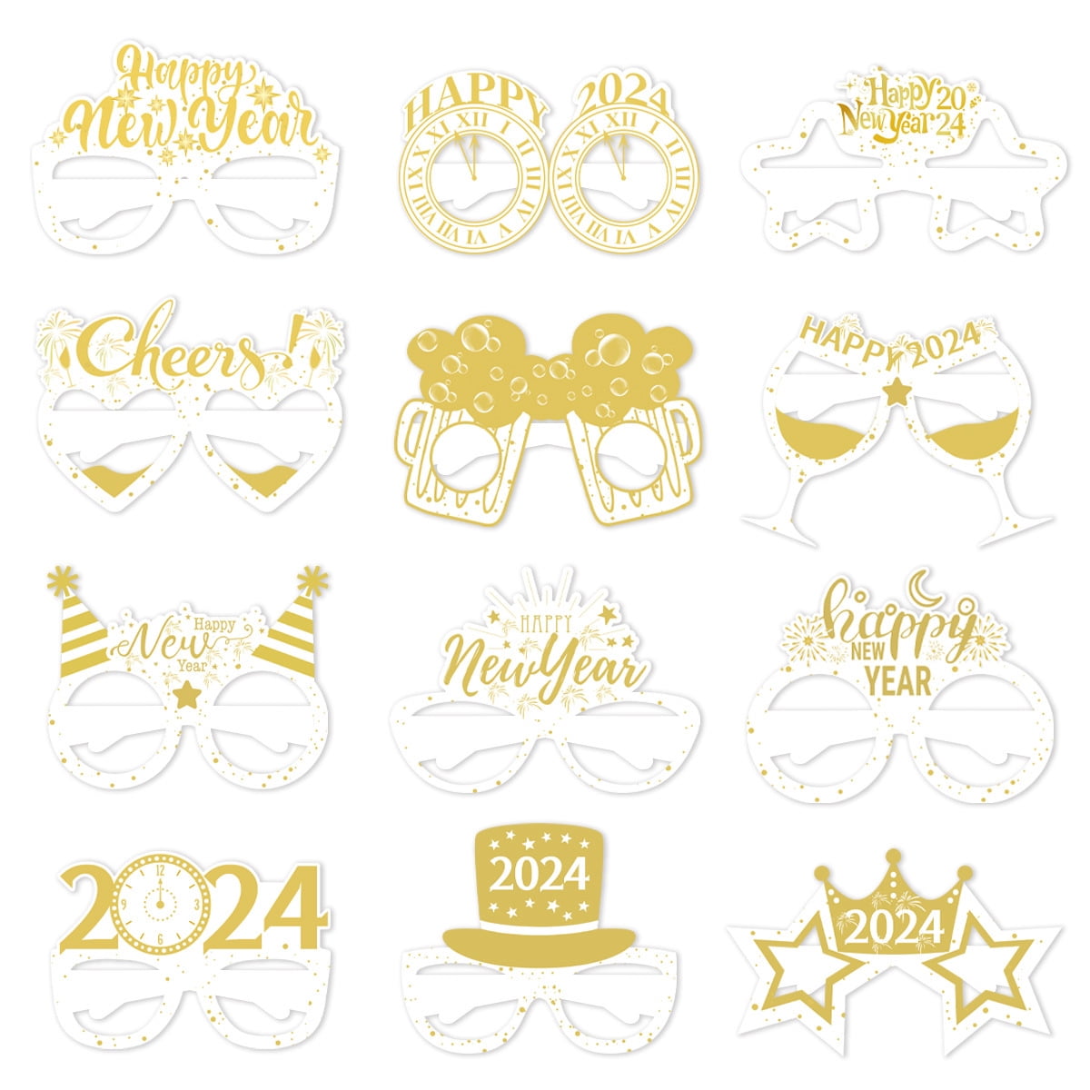 12 Pieces New Year Party Paper Eyeglasses 2024 Props, New Years Eve ...