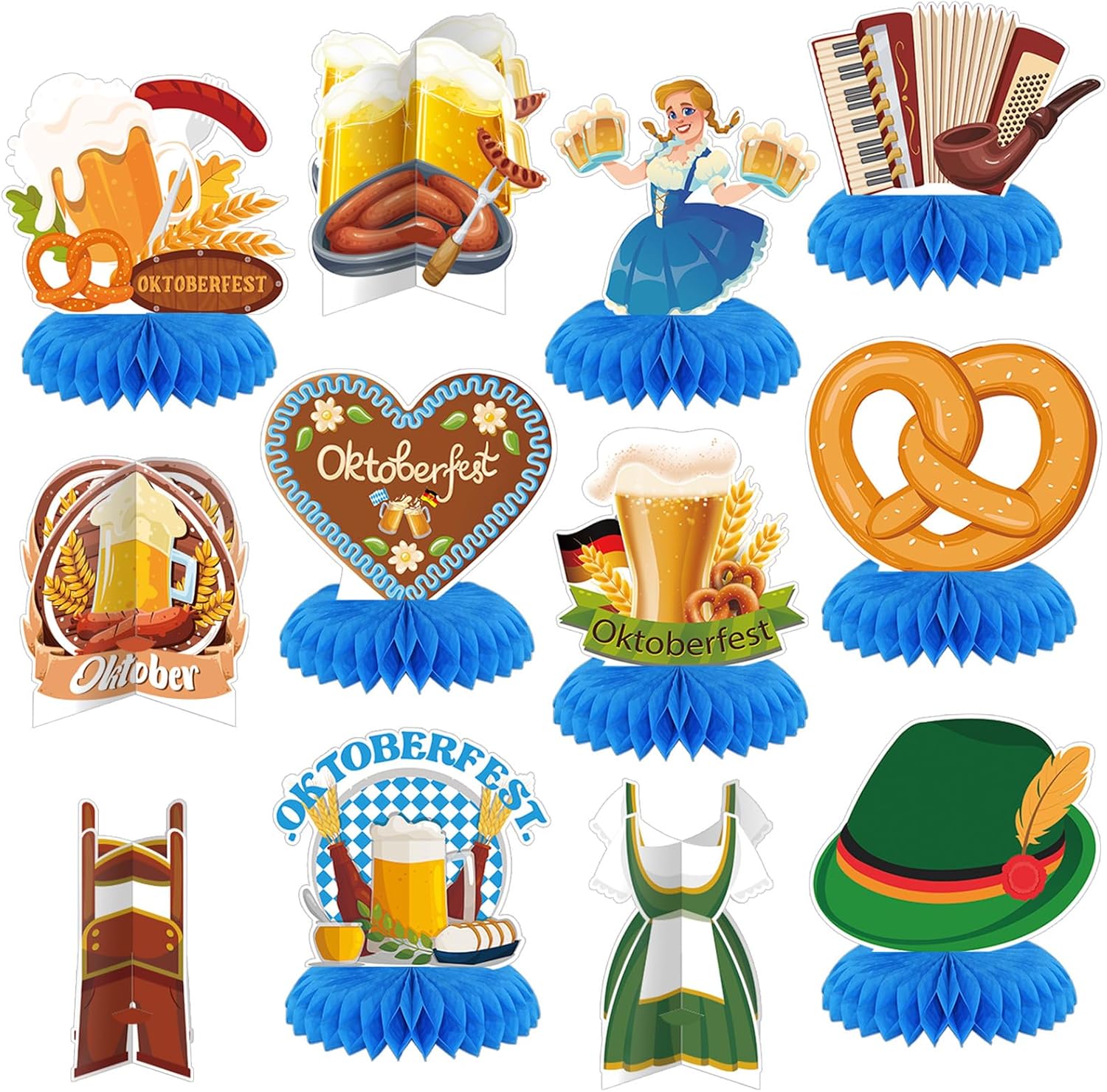 12 Pieces Oktoberfest Party Decorations Honeycomb Centerpieces ...