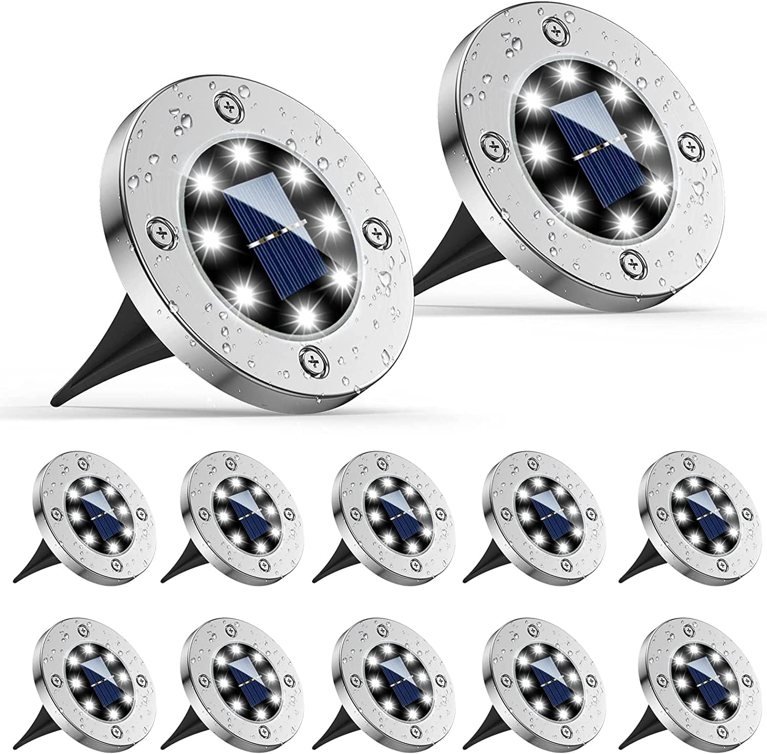 12 Pieces Outdoor Solar Lights, 8 Led Outdoor Solar Spot Lights, Ip65 ...