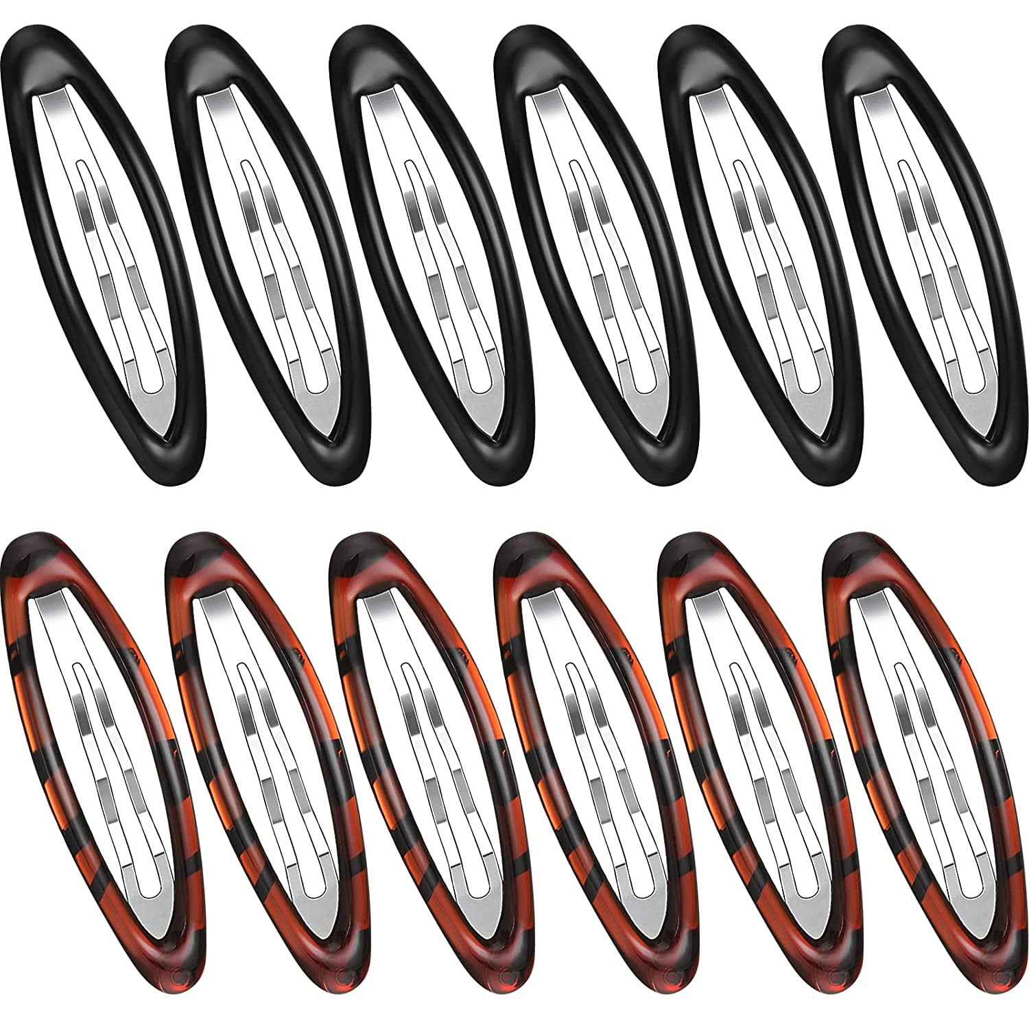 12 Pieces Oval Snap Hair Clips Tortoise Metal Snap Clips Oval Epoxy ...