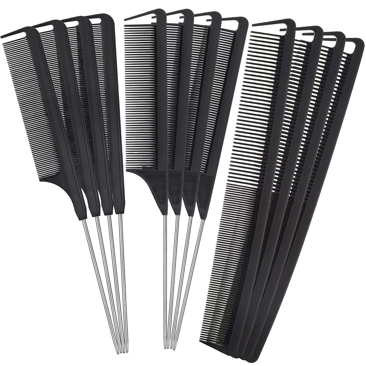 12 Pieces Parting Comb for Braids Rat Tail Comb Steel Pintail Comb Fine ...