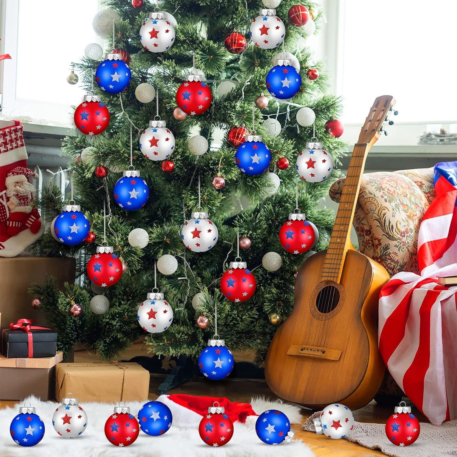 12 Pieces Patriotic Decorative Ball Ornaments, 3.15 Inch Red White and ...