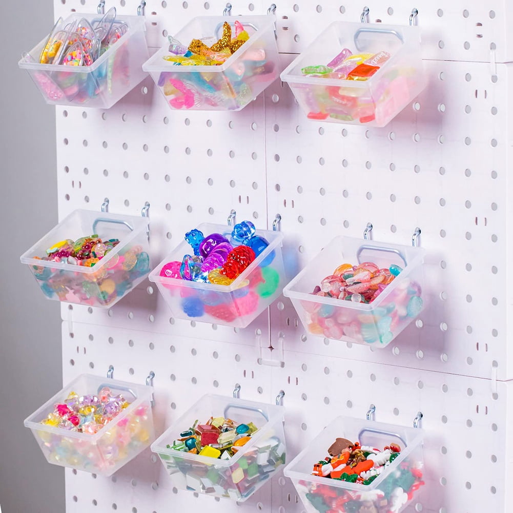 12 Pieces Pegboard Plastic Bins Kit - Pegboard Bins with Hooks ...