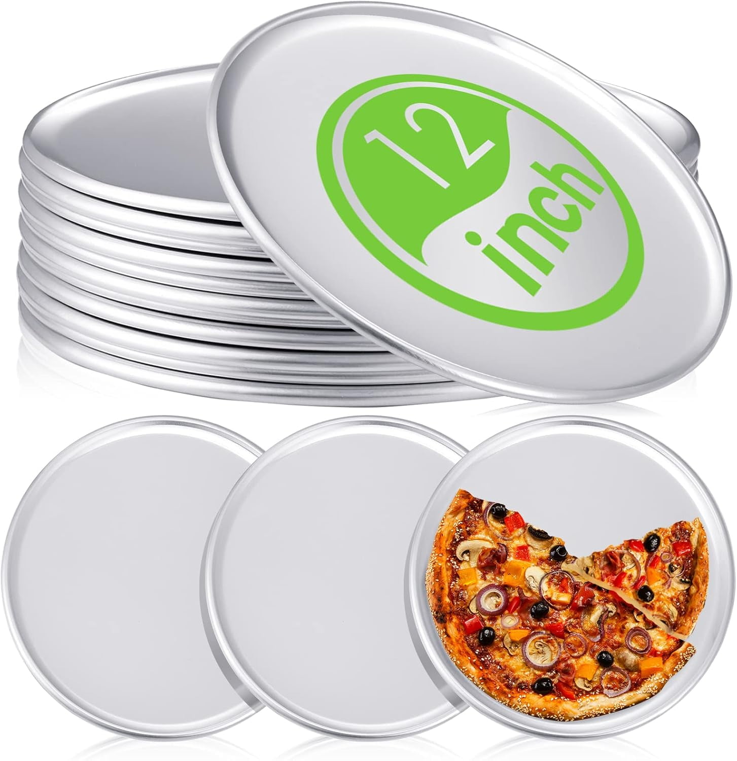 12 Pieces Pizza Pan Bulk Restaurant Aluminum Pizza Pan Set Round Pie ...