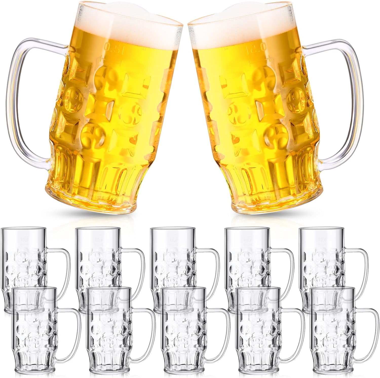 12 Pieces Plastic Beer Mug With Handle 22 Oz Clear Beer Glasses
