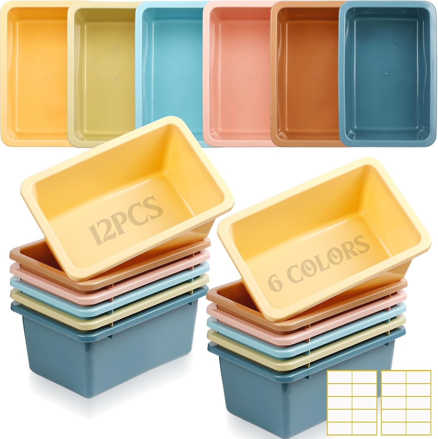 12 Pieces Plastic Cubby Bins with Labels 11.6 x 7.7 Inch Classroom book ...