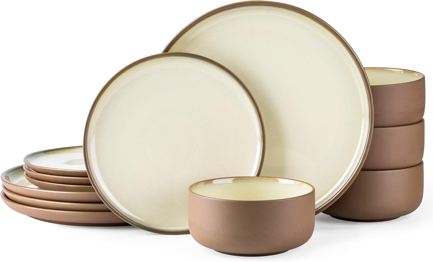 12 Pieces Plates and Bowls Sets for 4, Handpainted Dishes Set with ...