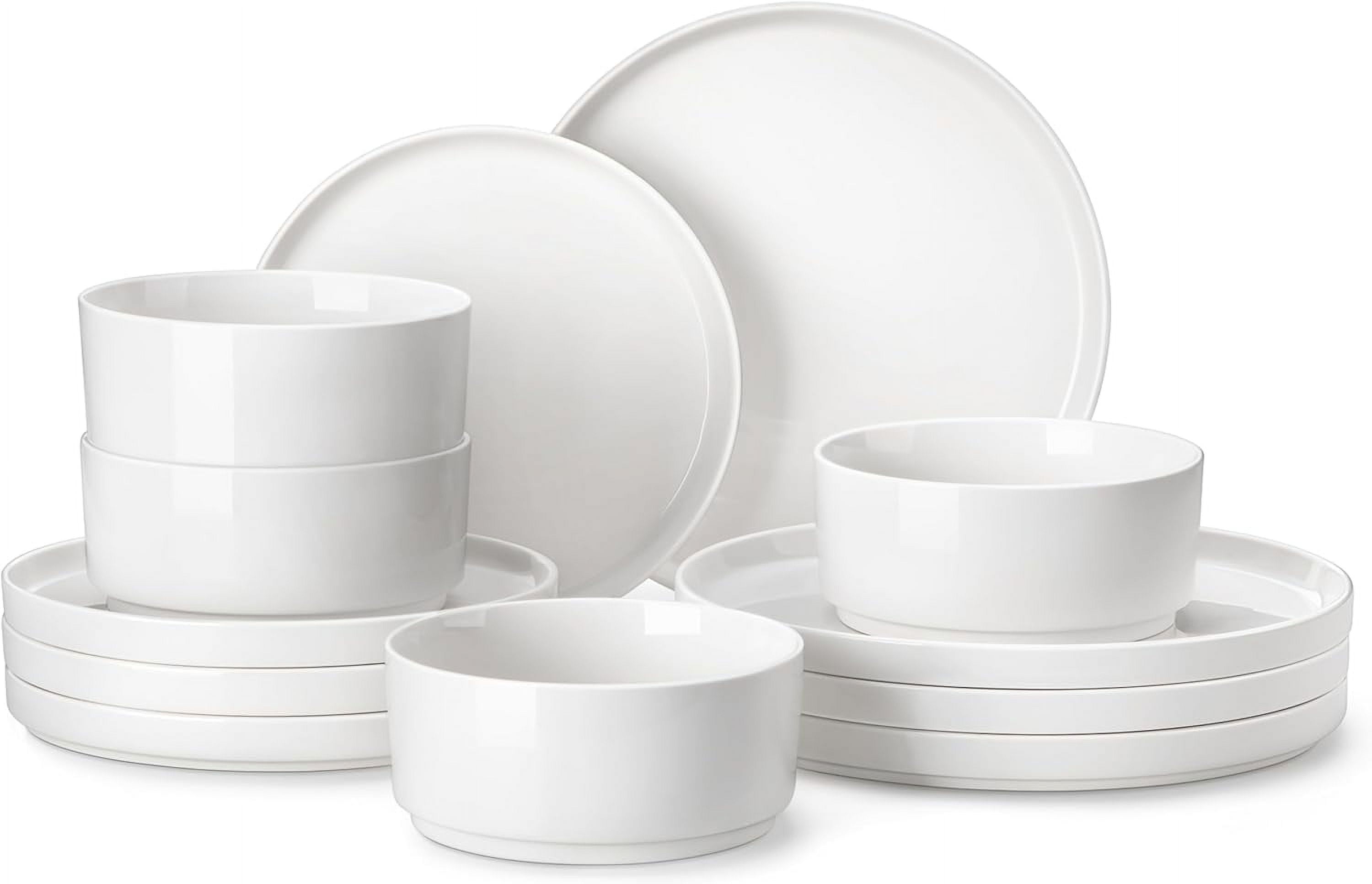 12 Pieces Porcelain Dinnerware Set, Modern White Dish Set for 4 ...