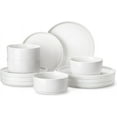 12 Pieces Porcelain Dinnerware Set, Modern White Dish Set for 4 ...