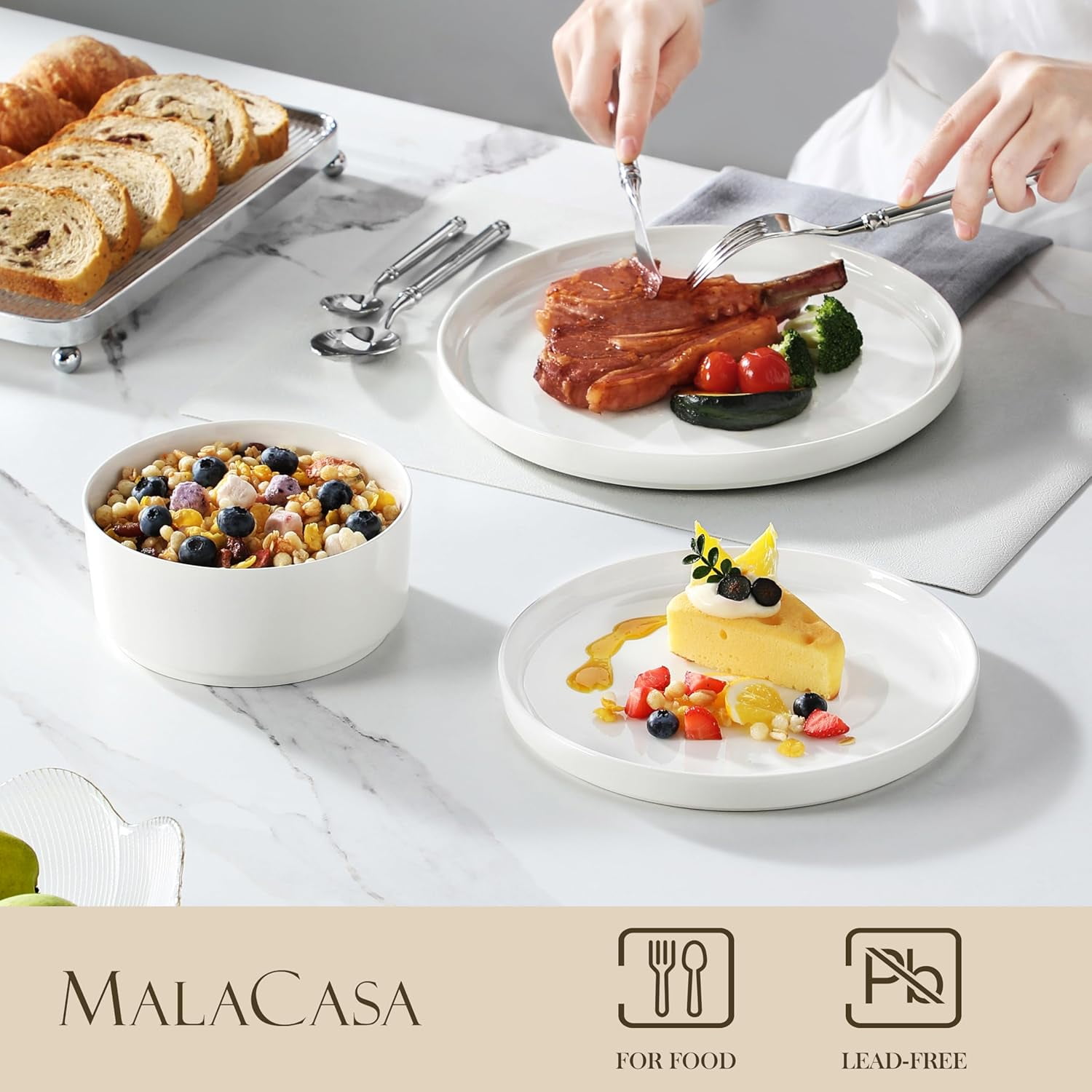 12 Pieces Porcelain Dinnerware Set, Modern White Dish Set for 4 ...