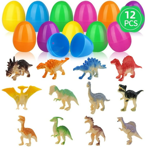 12 Pieces Prefilled Easter Eggs, Dinosaur Figure Toys, Easter Basket ...