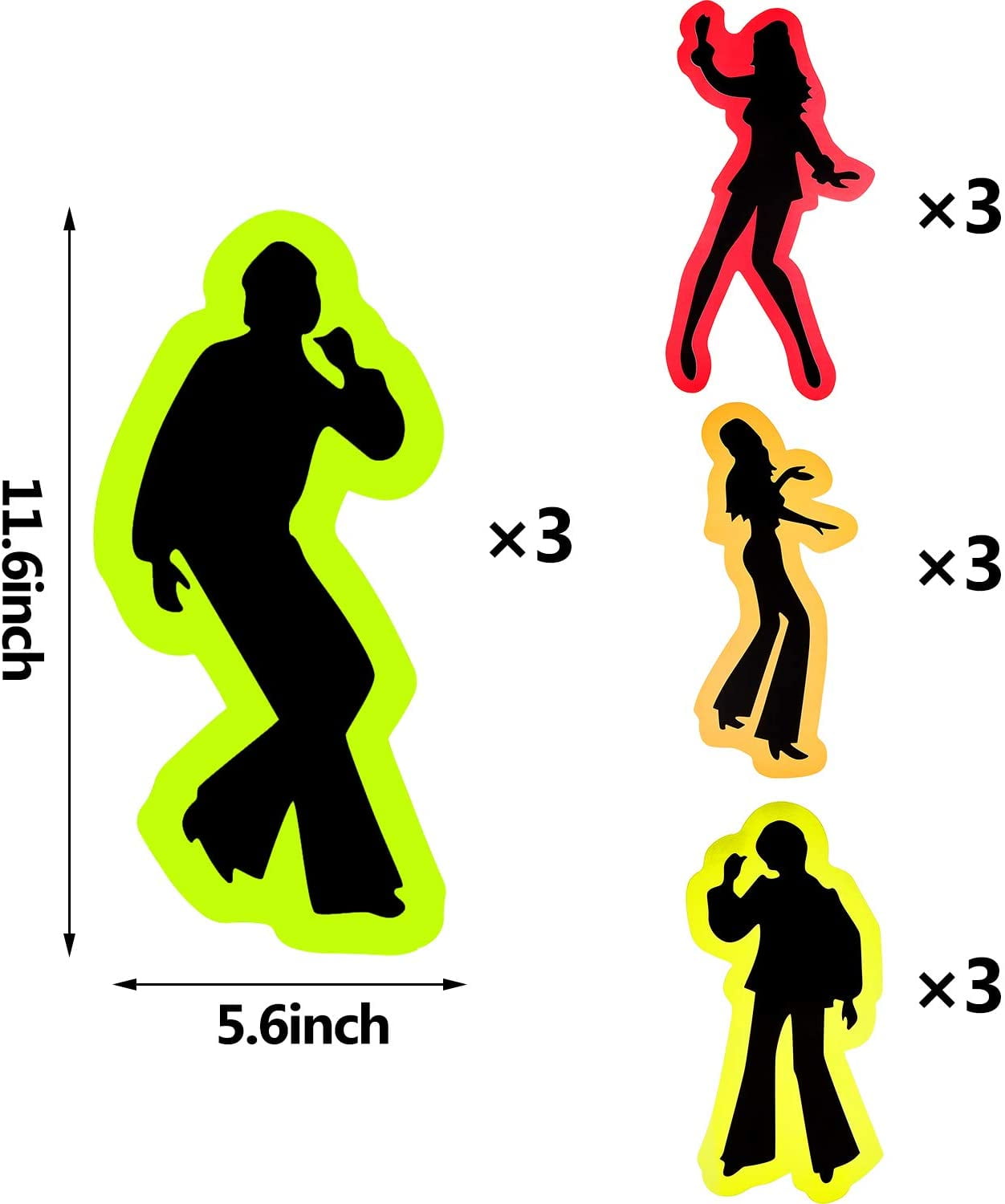 12 Pieces Retro 70S Silhouettes Dance Silhouettes Cutouts Disco ...