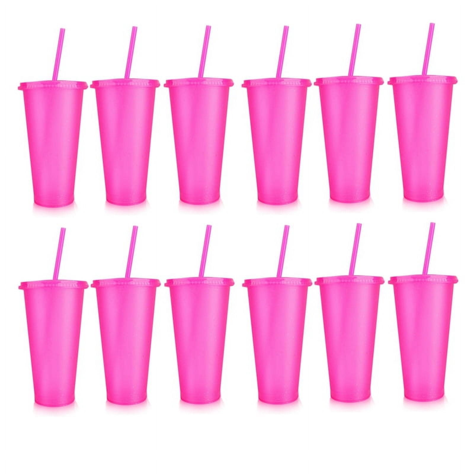 12 Pieces Reusable Cups with Lids and Straws, 24 Oz Glitter Plastic Cup ...