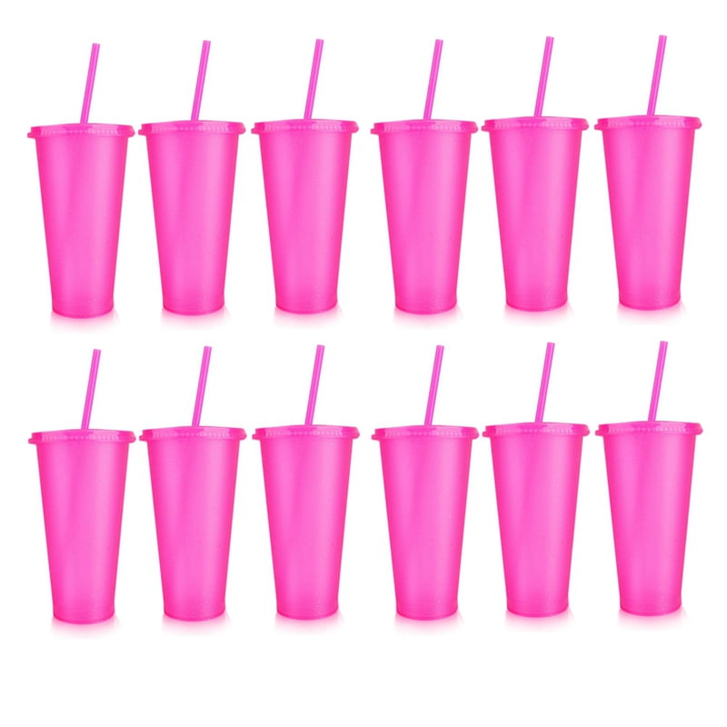 12 Pieces Reusable Cups with Lids and Straws, 24 Oz Glitter Plastic Cup ...