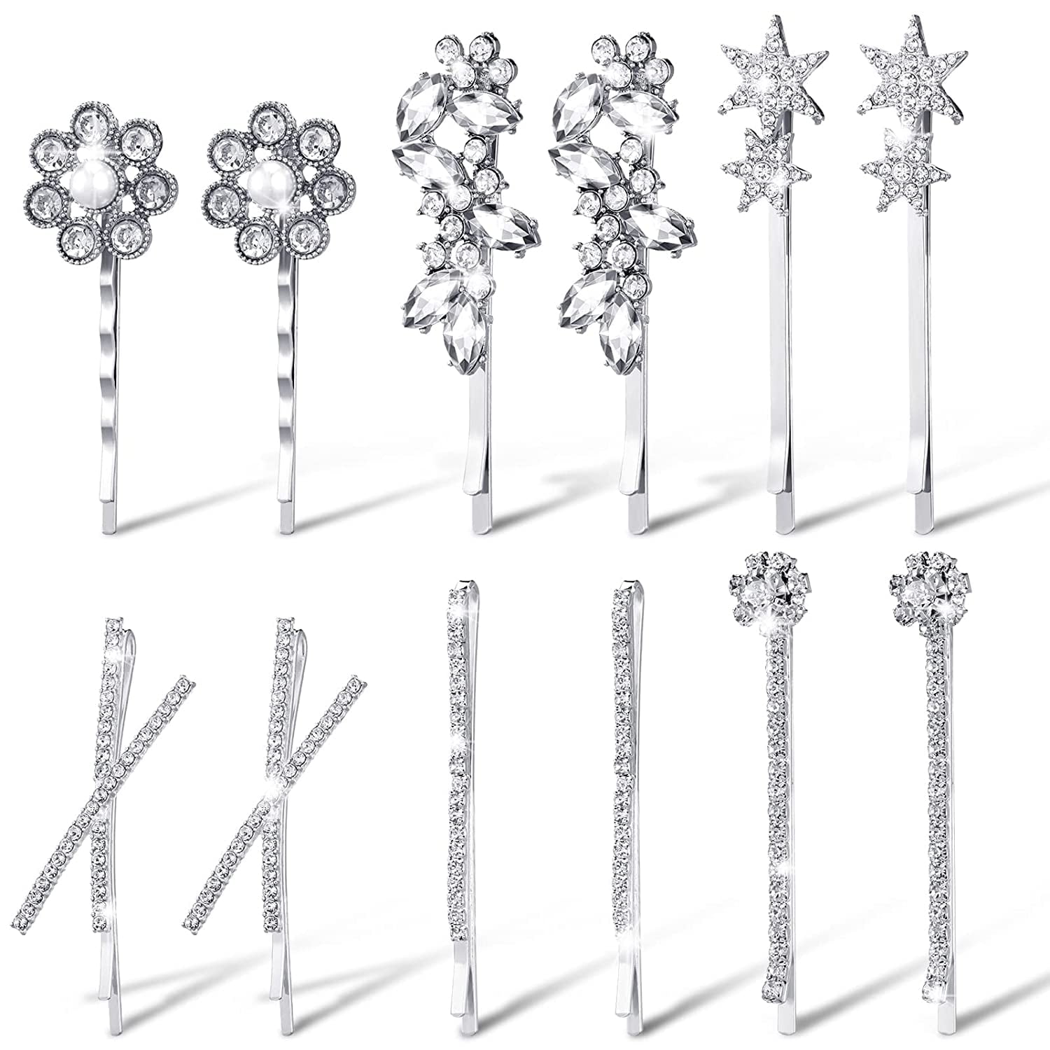 12 Pieces Rhinestone Bobby Pins Decorative Fancy Crystal Bobby Pins ...