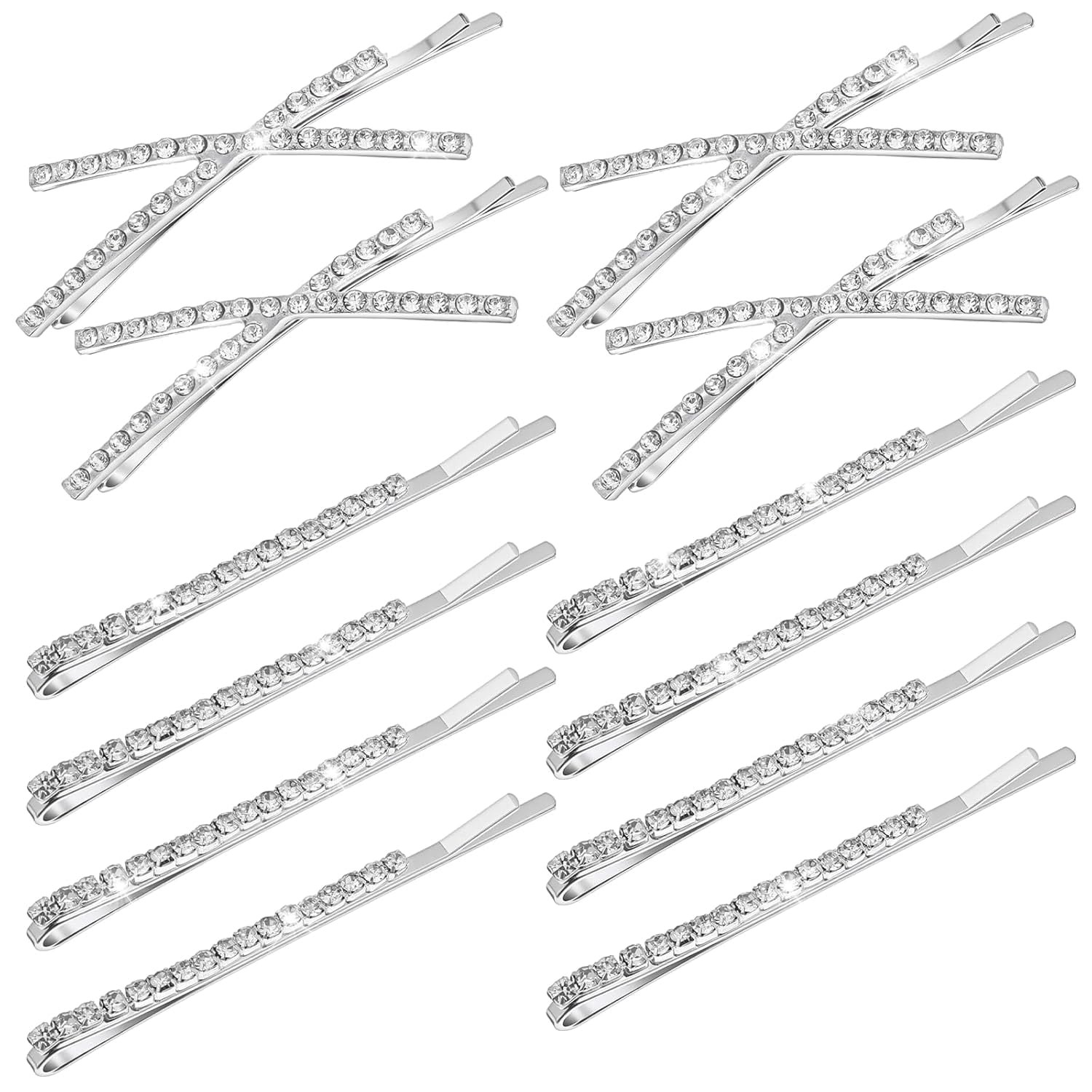 12 Pieces Rhinestone Bobby Pins for Women, Decorative Silver Hair Clips ...