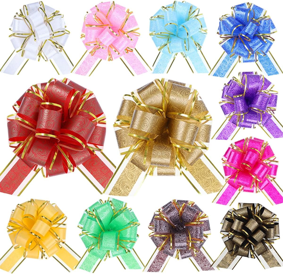 12 Pieces Rose Pull Bows,6 Inches Pull Bows for Gift Wrapping,Basket ...