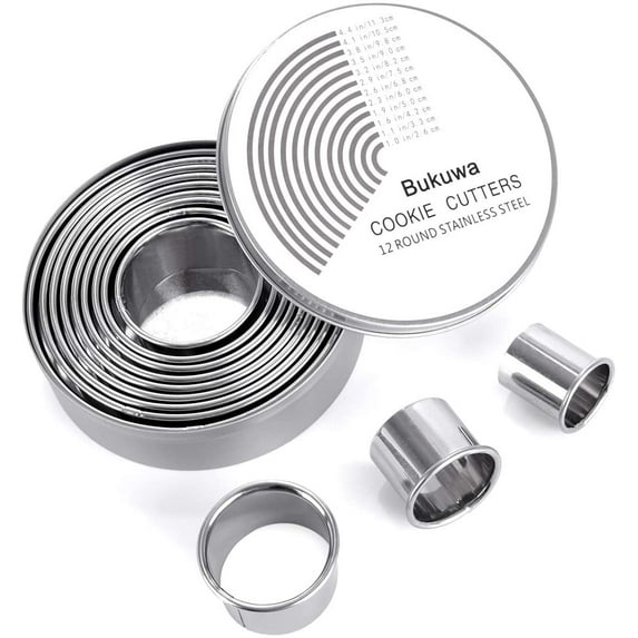 12 Pieces Round Cookie Biscuit Cutter Set,Graduated Circle Pastry ...