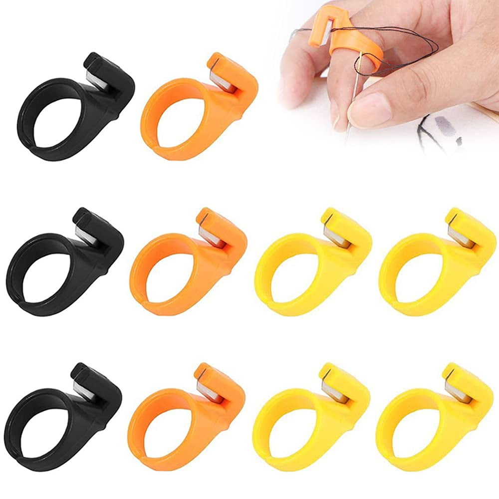 12 Pieces Sewing Thread Cutter Ring Finger Cutting Tool Plastic Thimble ...